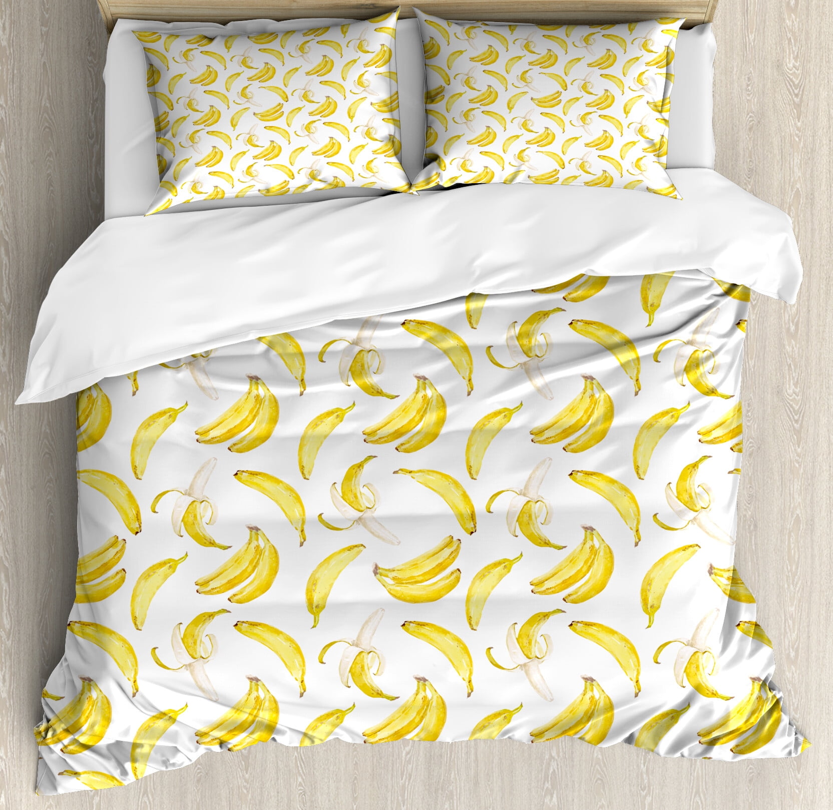 Banana Duvet Cover Set, Repeated Pattern Watercolor Design Fruit Sketch ...