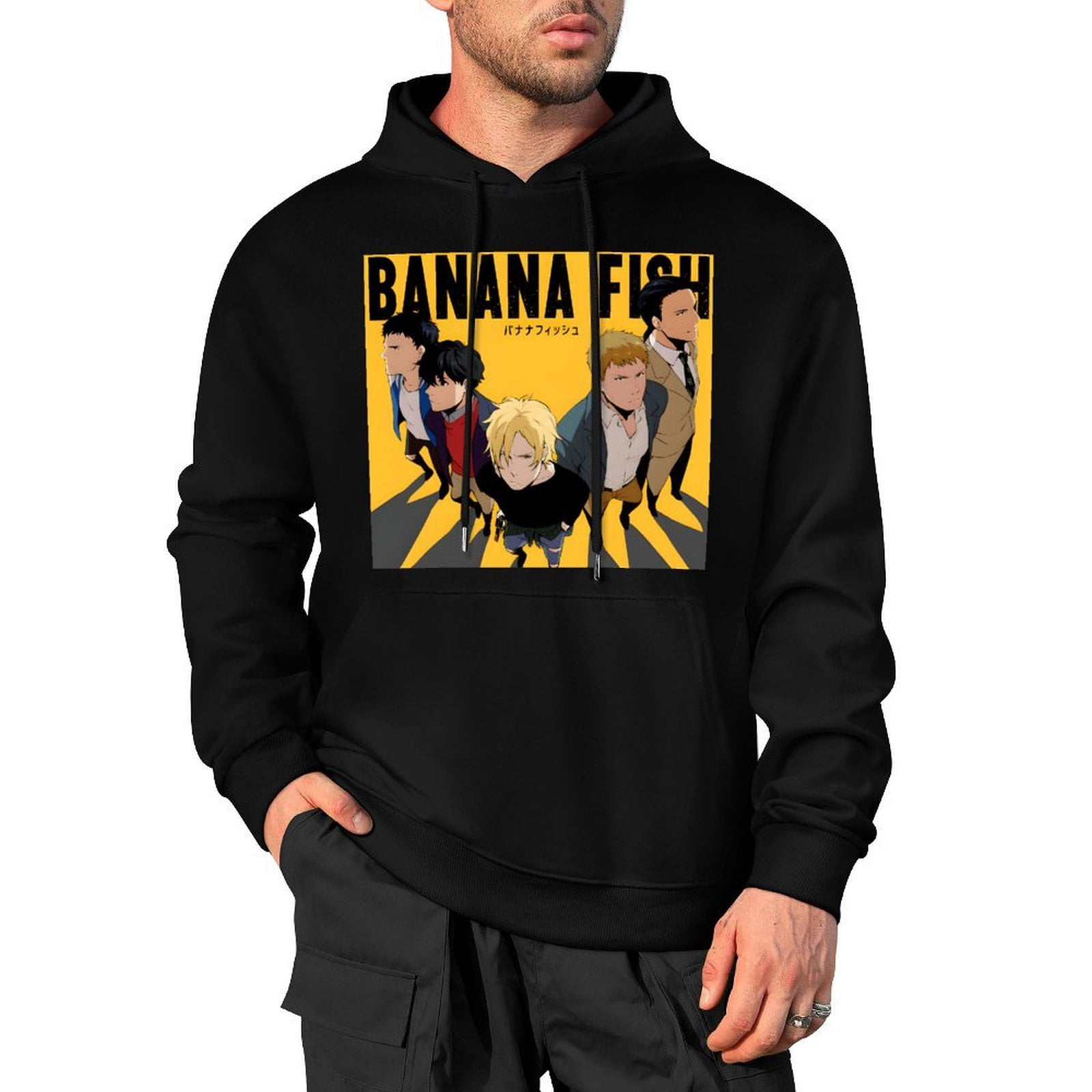 Banana Fish Men's Cotton Hooded Pullover Casual Long Sleeve Drawstring ...