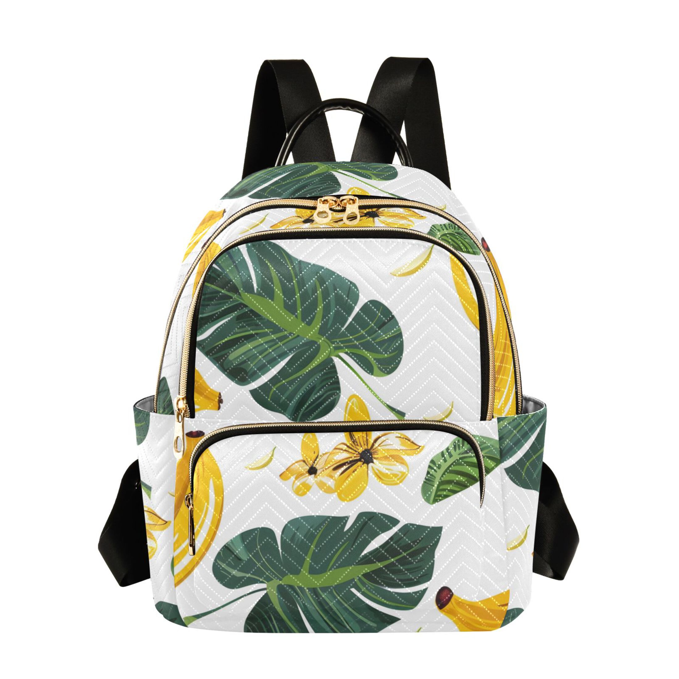 Banana Flowers Palm Leaves Quilted Backpack Fashion Daypack Commuter ...