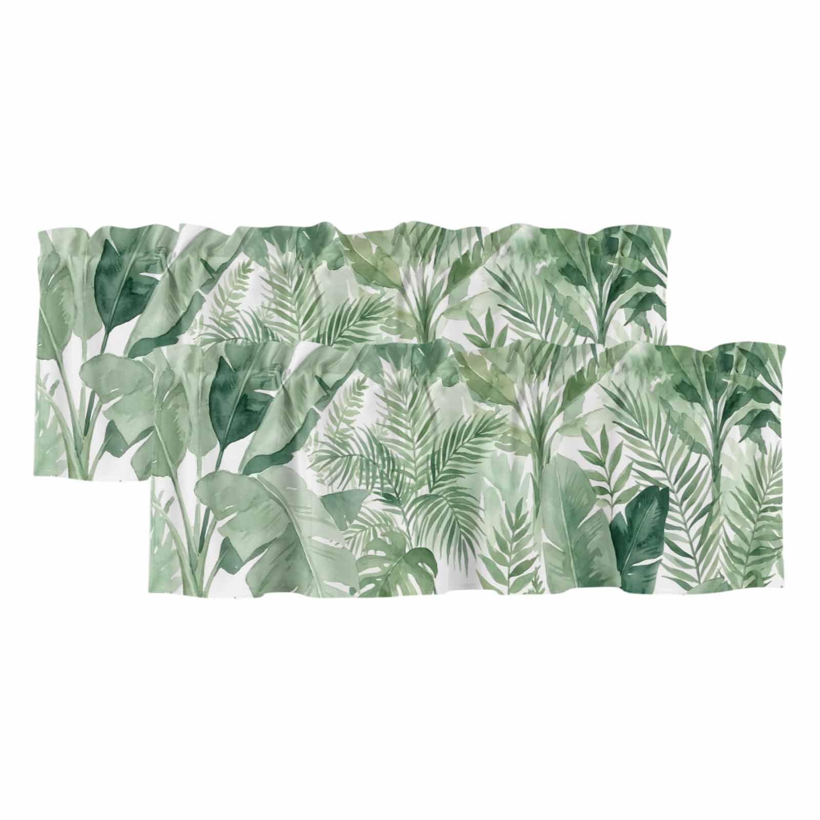 Banana Leaf 2 Panels Kitchen Valance, Green Palm Foliage Tropical ...
