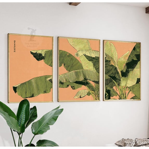 Banana Leaf Art Prints Set Tropical Green Botanical Wall Decor Set 3 ...