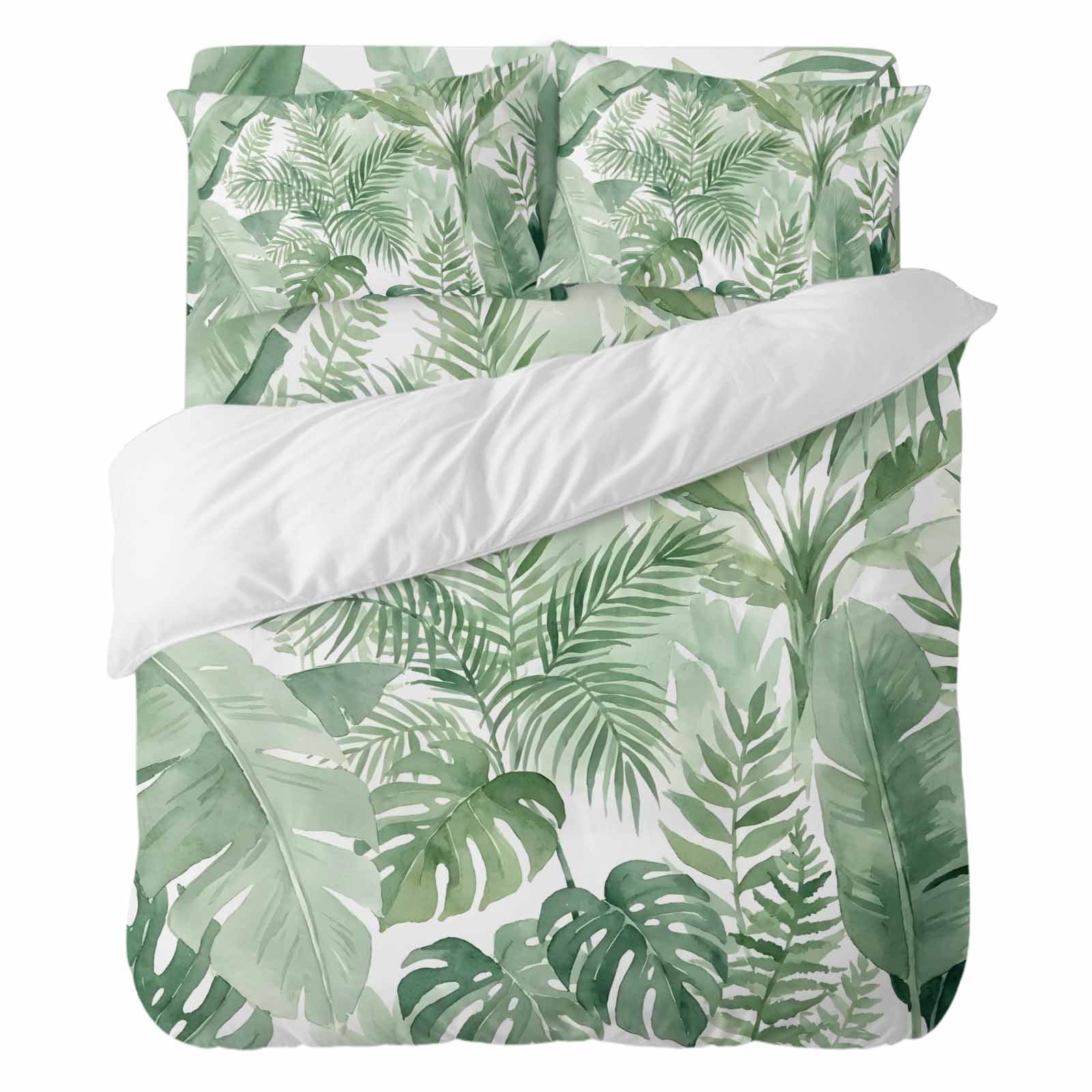 Banana Leaf Bedding Duvet Cover Set Queen Size 4 Pieces, Green Palm ...
