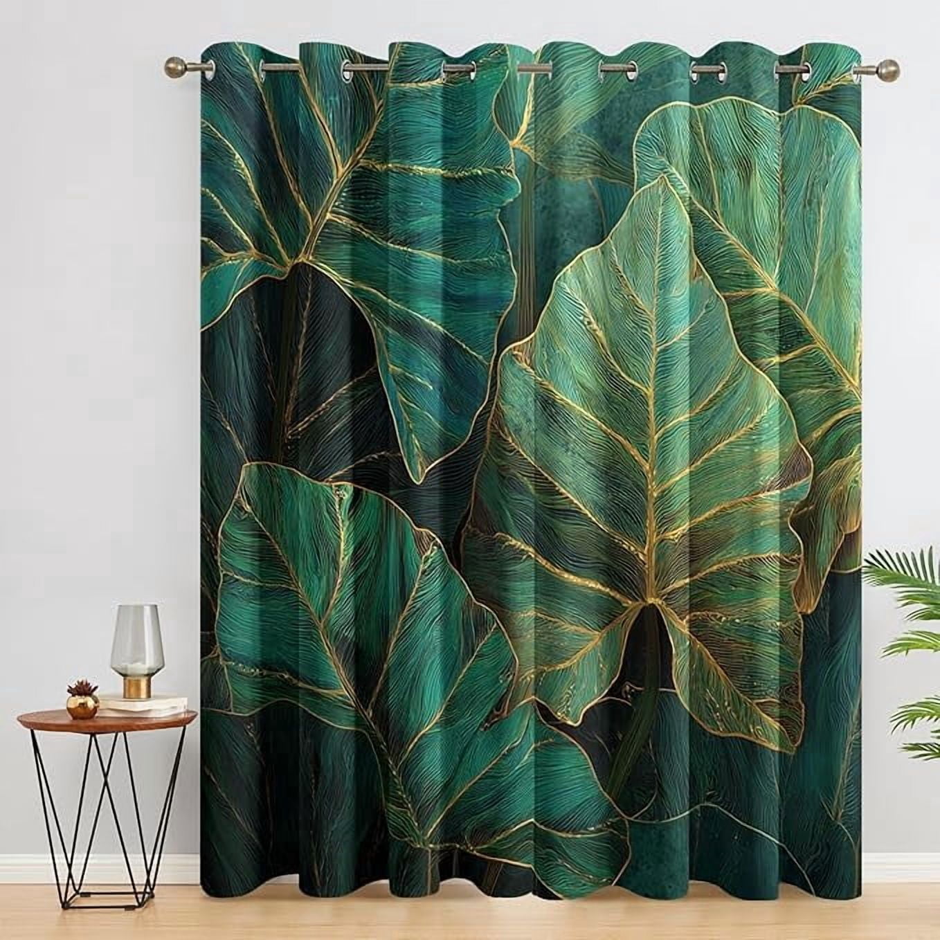 Banana Leaf Blackout Curtains, Tropical Plant Monstera Leaves Green ...