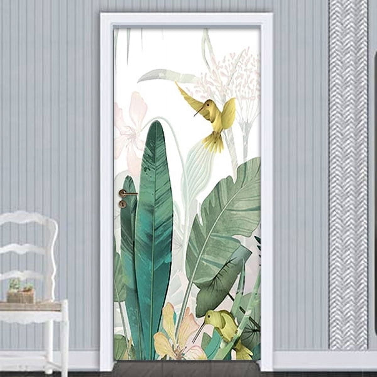 Banana Leaf Flower Bird Door Sticker Mural Waterproof Wallpapers For ...