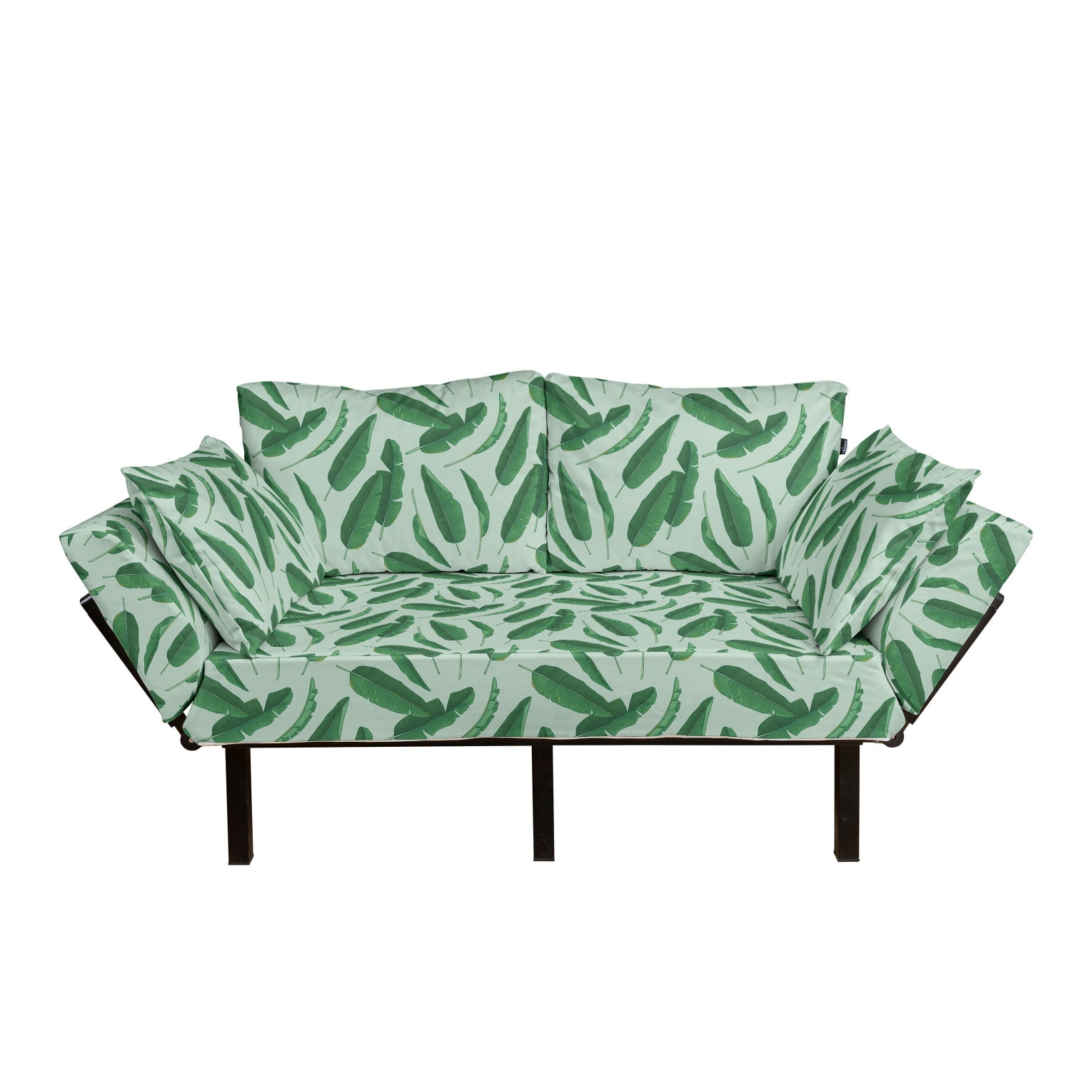 Banana Leaf Futon Couch, Hand Drawn Cartoon Style Leafage of an Exotic ...