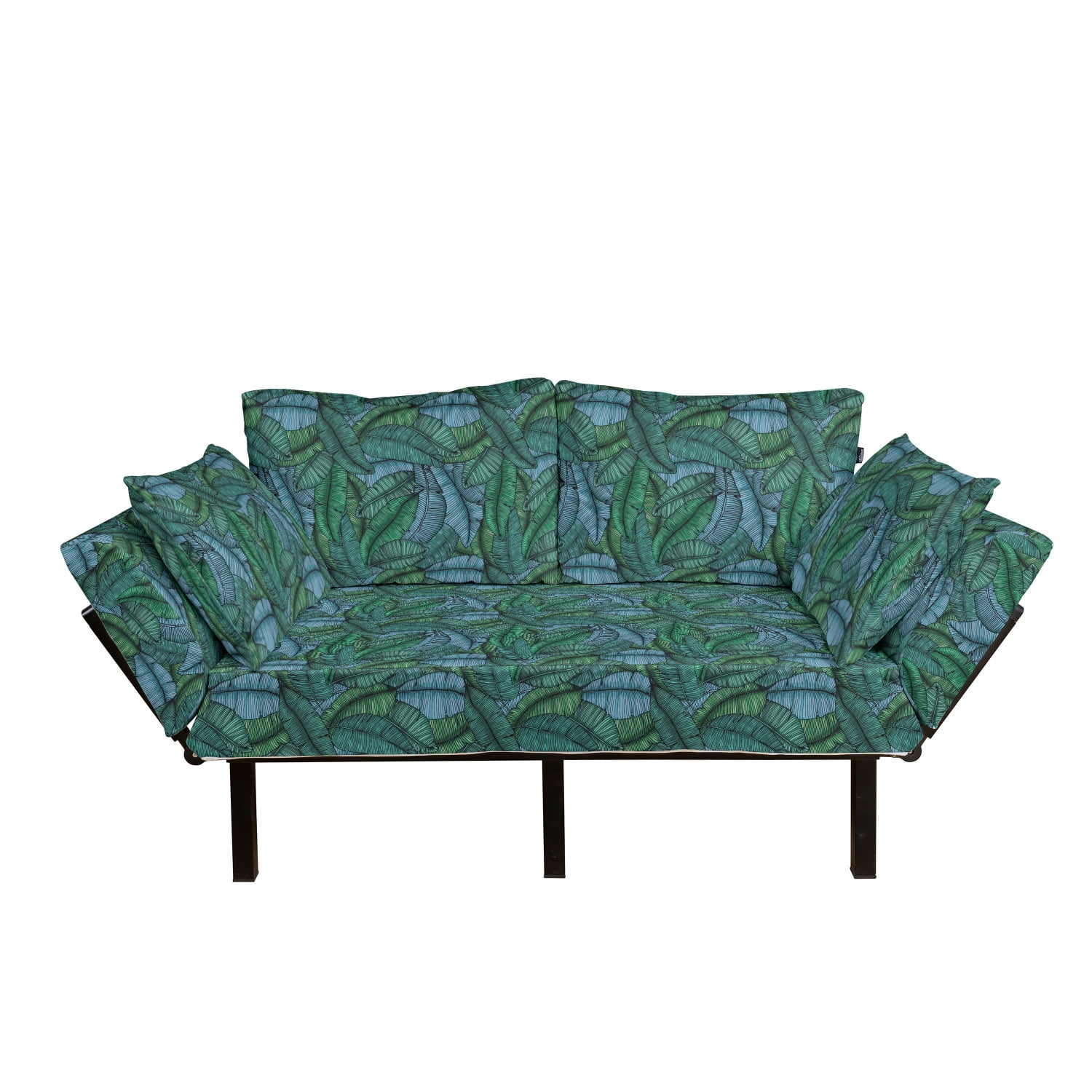 Banana Leaf Futon Couch, Hand Drawn Style Botanical Pattern Tropical ...