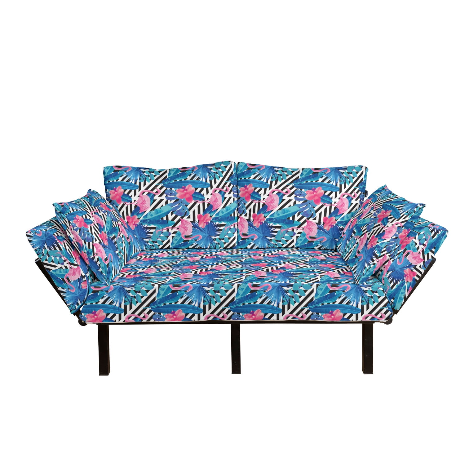 Banana Leaf Futon Couch, Watercolor Tropic Pink Flamingos and Orchid ...