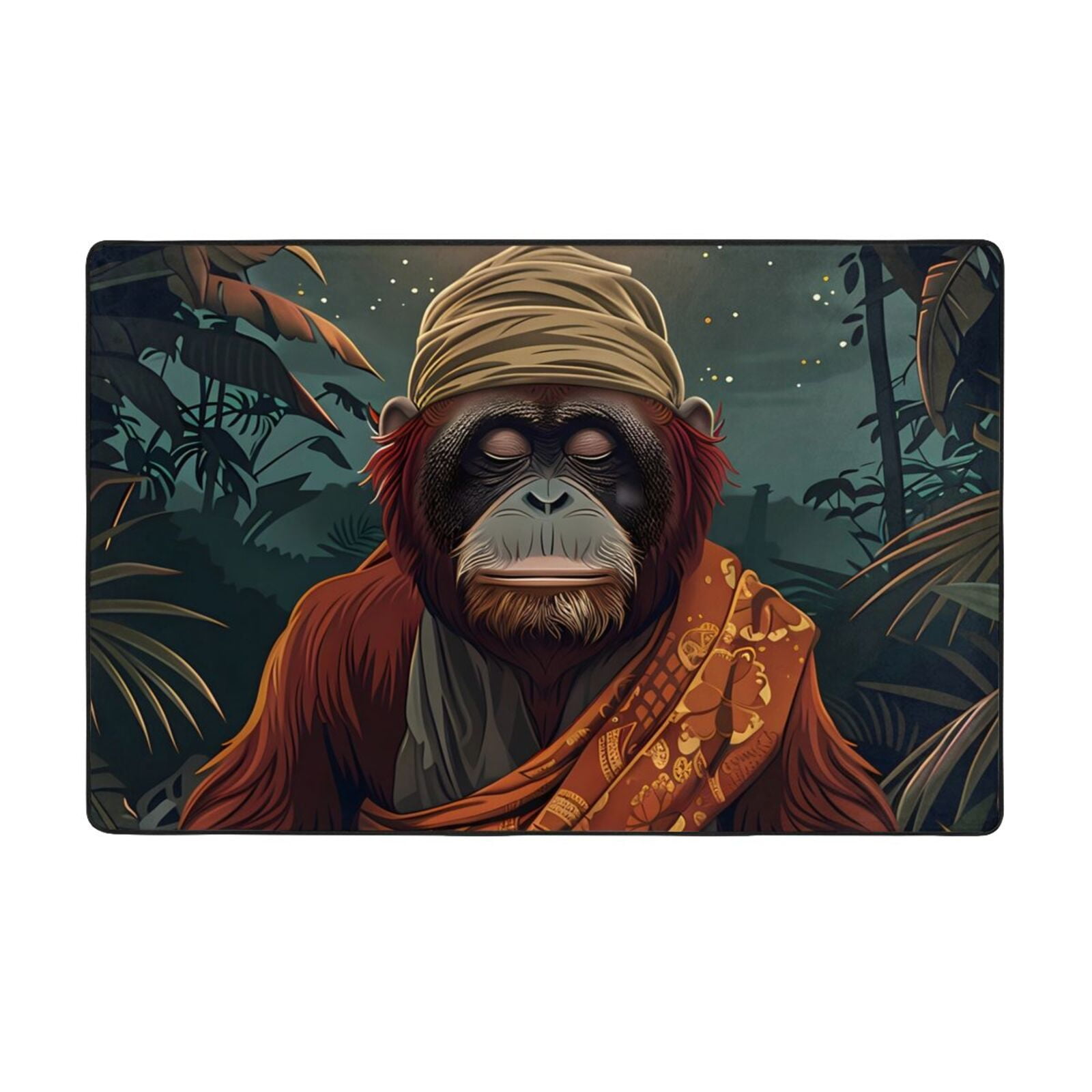 Banana Leaf Meditating Gorilla Soft Indoor Outdoor Rug, Washable Rugs ...