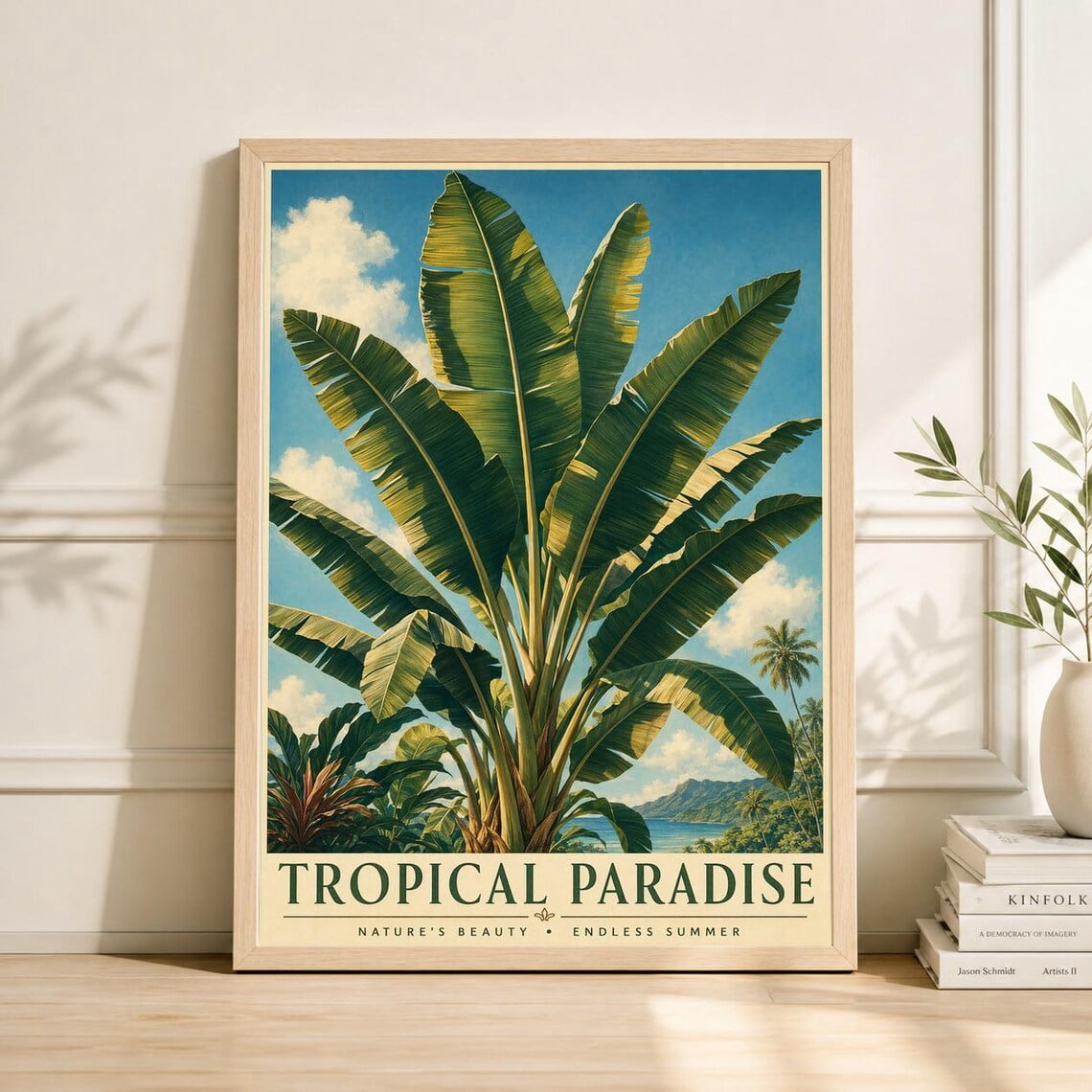 Banana Leaf Poster, Tropical Palm Tree Wall Art, Blue Sky Botanical ...