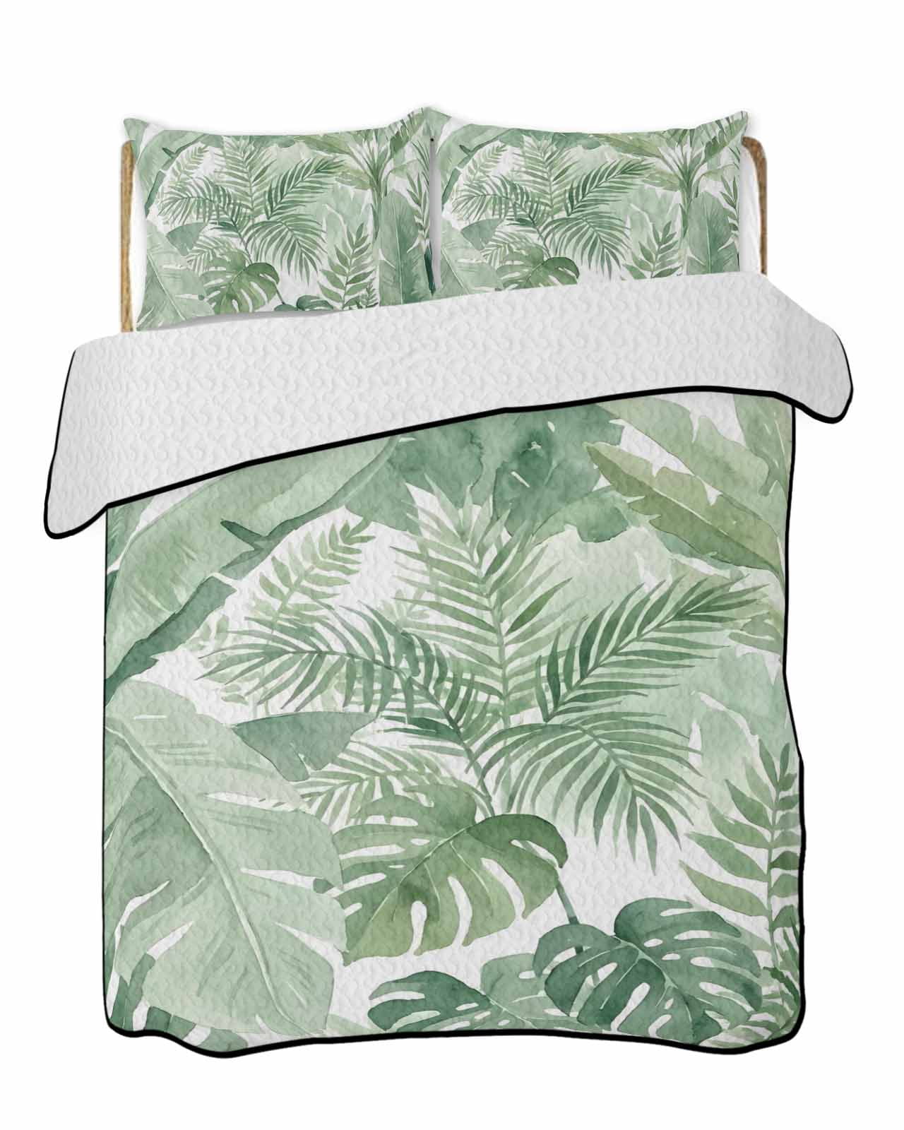 Banana Leaf Quilts Bedding Set Queen Size Green Palm Foliage Tropical ...