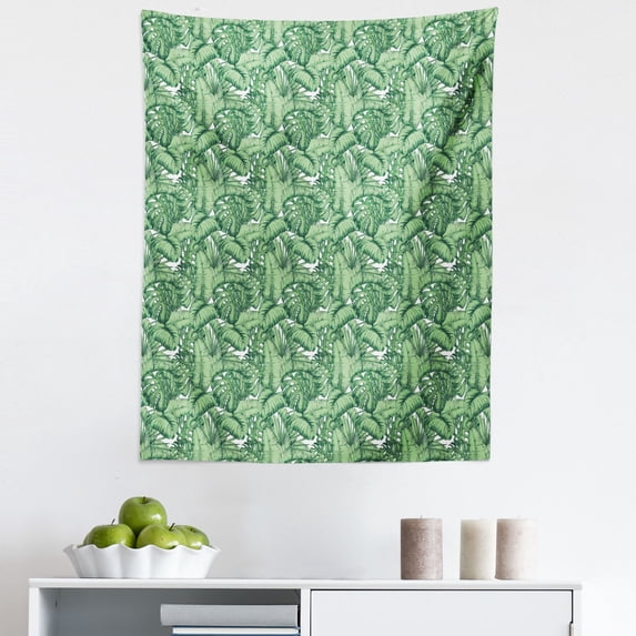 Banana Leaf Tapestry, Hand Drawn Plantain Leaves Divided into 2 Lamina ...