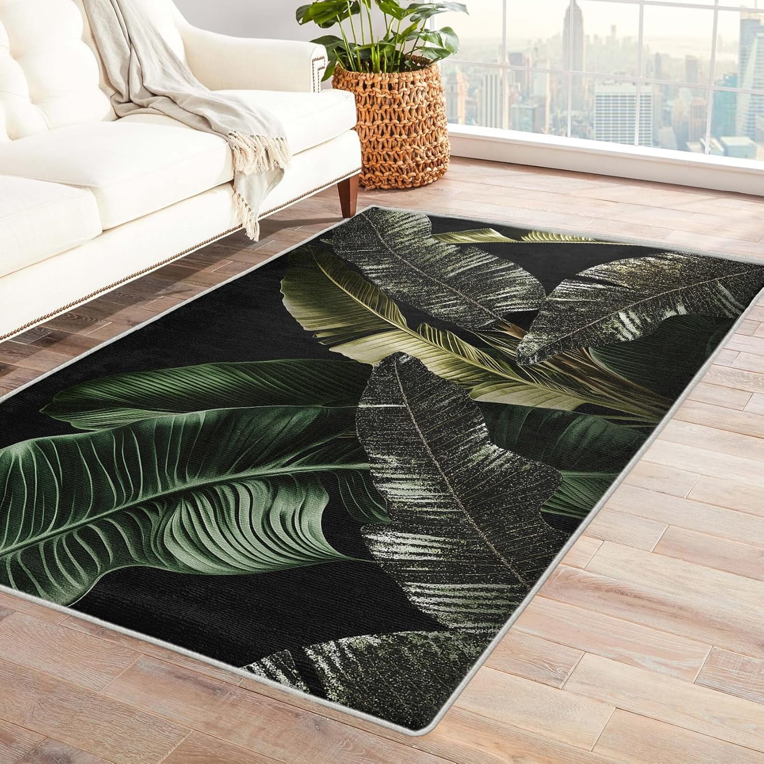 Banana Leaf Throw Rug , Washable Tropical Plant Rugs For Entryway ...