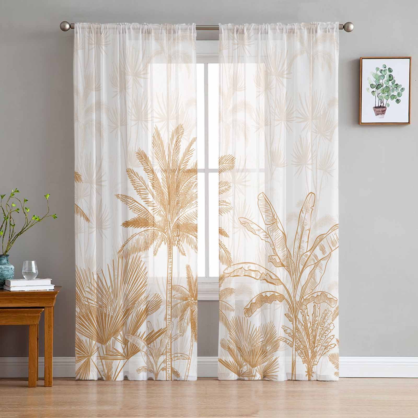 Banana Leaf Tropical Plant Chiffon Sheer Curtains For Living Room ...