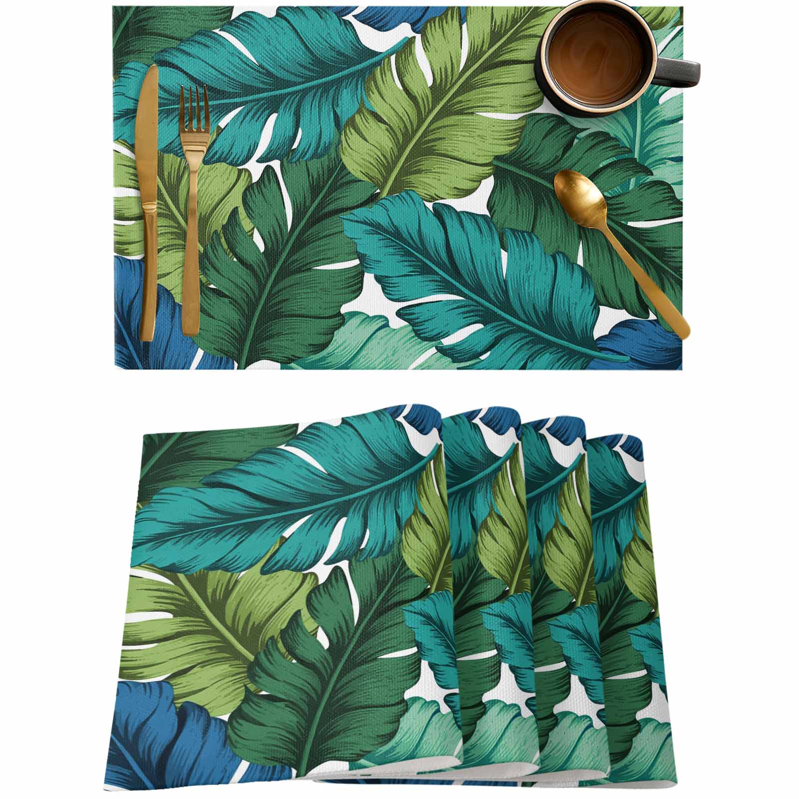 Banana Leaf Tropical Plant Placemats Set of 4,Wipeable Washable Table ...