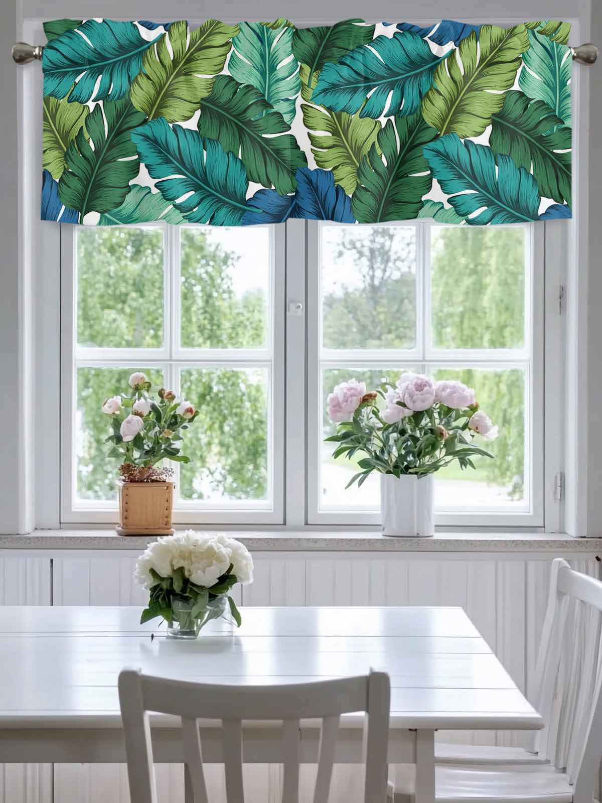 Banana Leaf Tropical Plant Valances for Windows,Kitchen Valance Rod ...