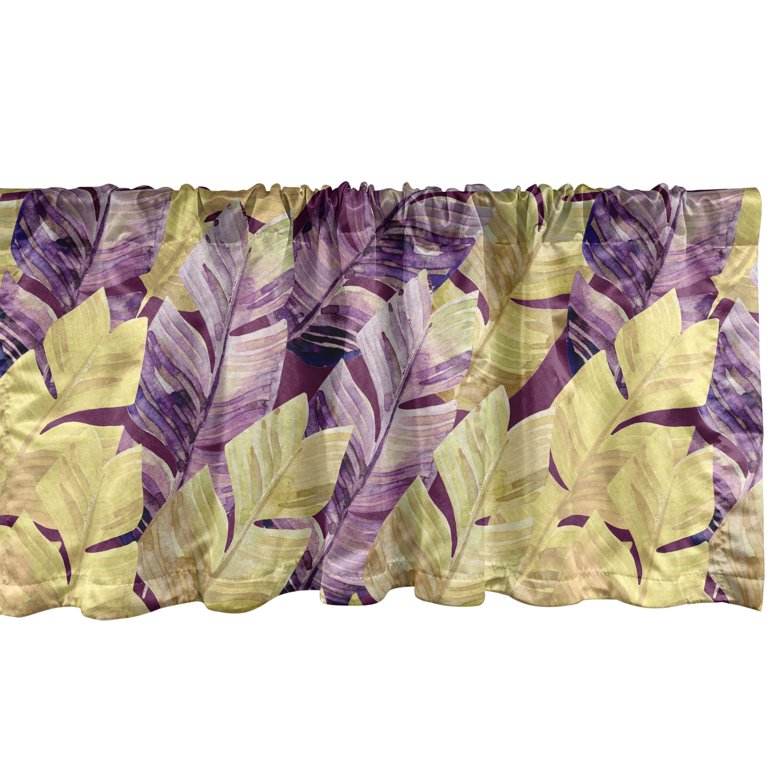 Banana Leaves Window Valance, Dreamy Watercolor Design Leafy Pattern ...