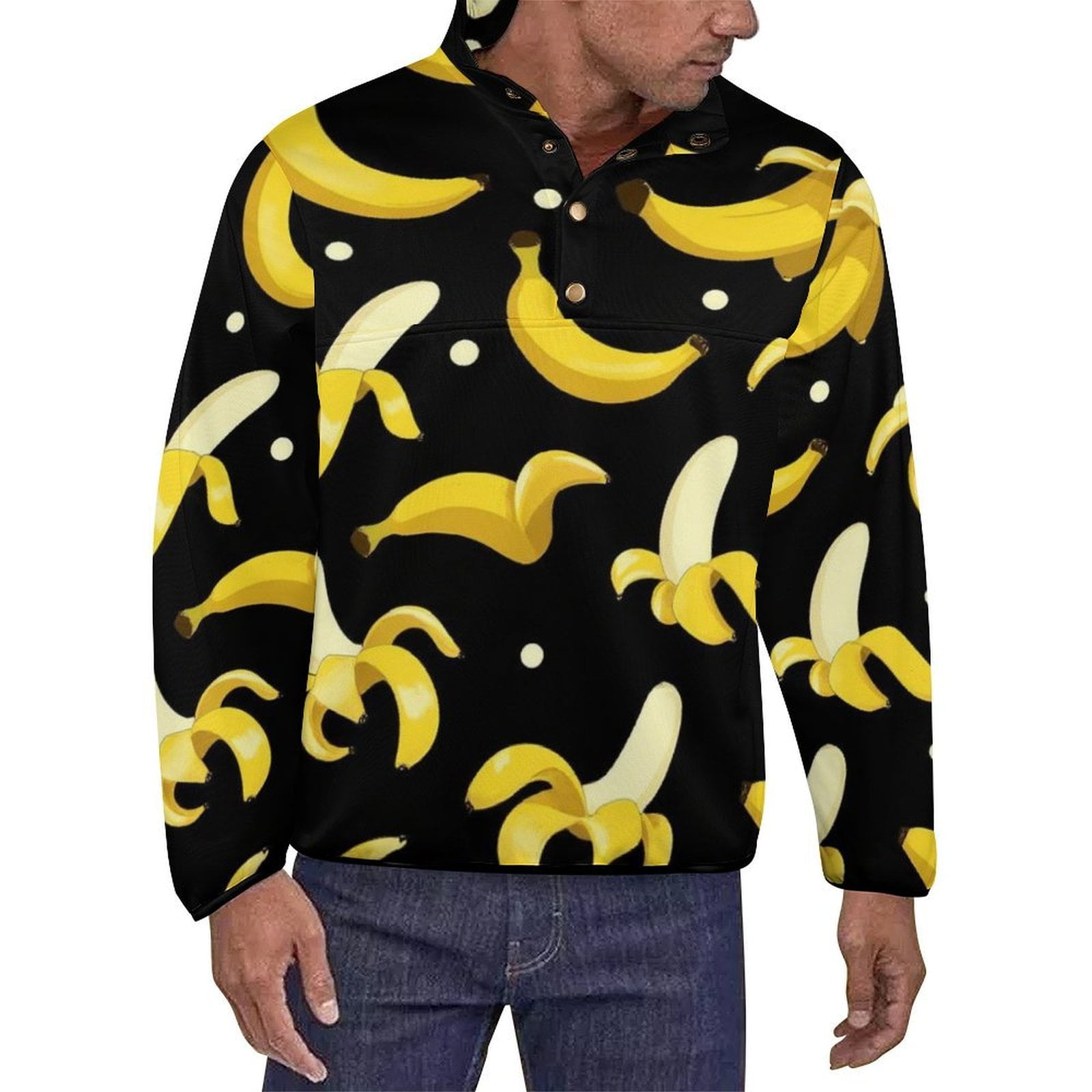 Banana Men's Stand Collar Sweater Long Sleeve Clothing Loose Fit Sports ...