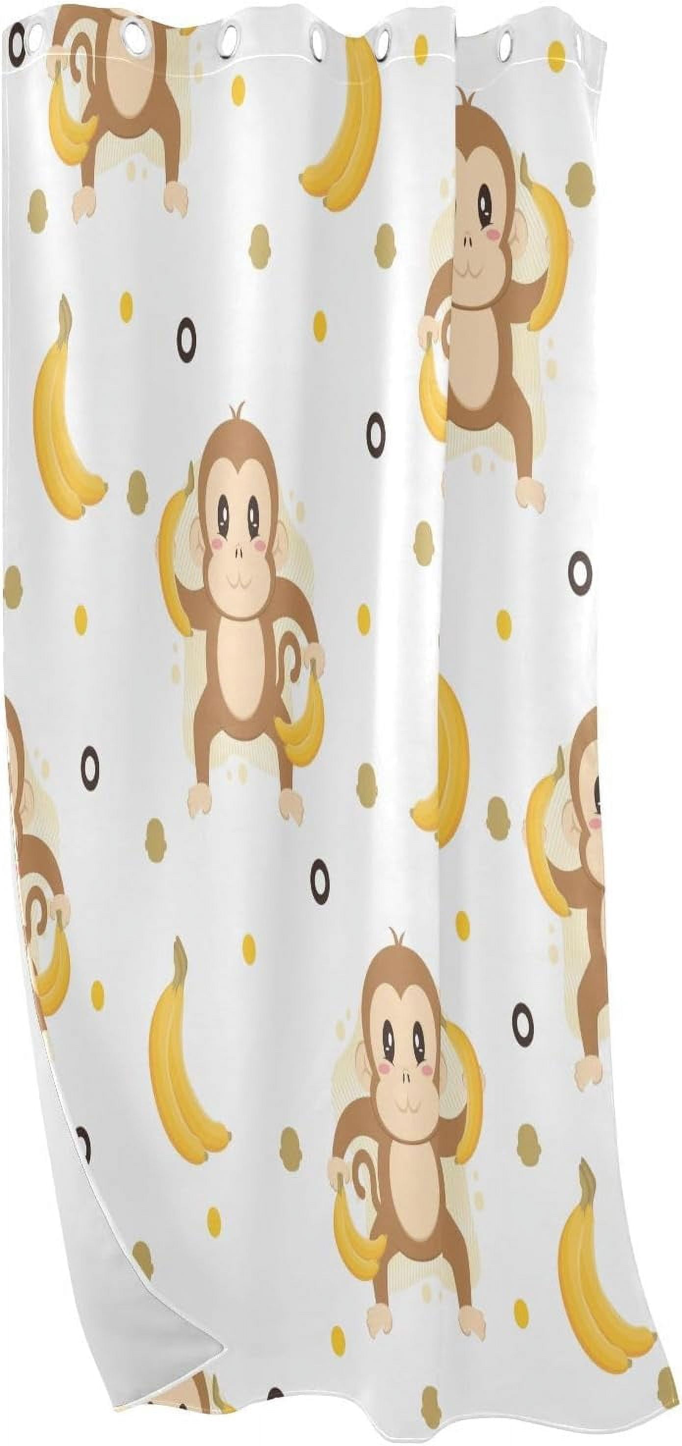 Banana Monkey Cartoon Thickened Blackout Curtain 84 Inches, Perforated ...