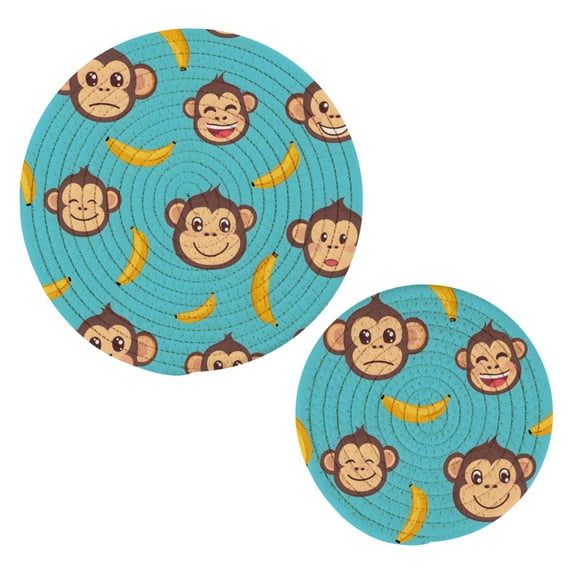 Banana Monkey Face Pattern Cotton Trivets Potholders Set of 2 Handmade ...