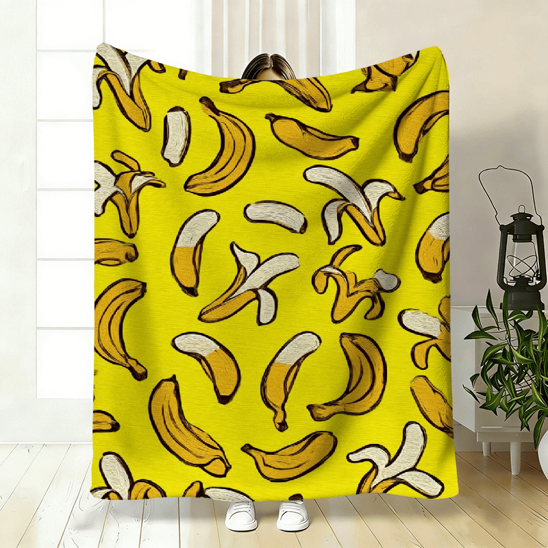 Banana Party-Themed Polyester Flannel Blanket – Soft, Warm Throw for ...