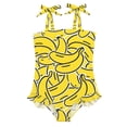 Banana Pattern Girls' One-Piece Swimsuit Bowknot Tie Shoulder Ruffled ...