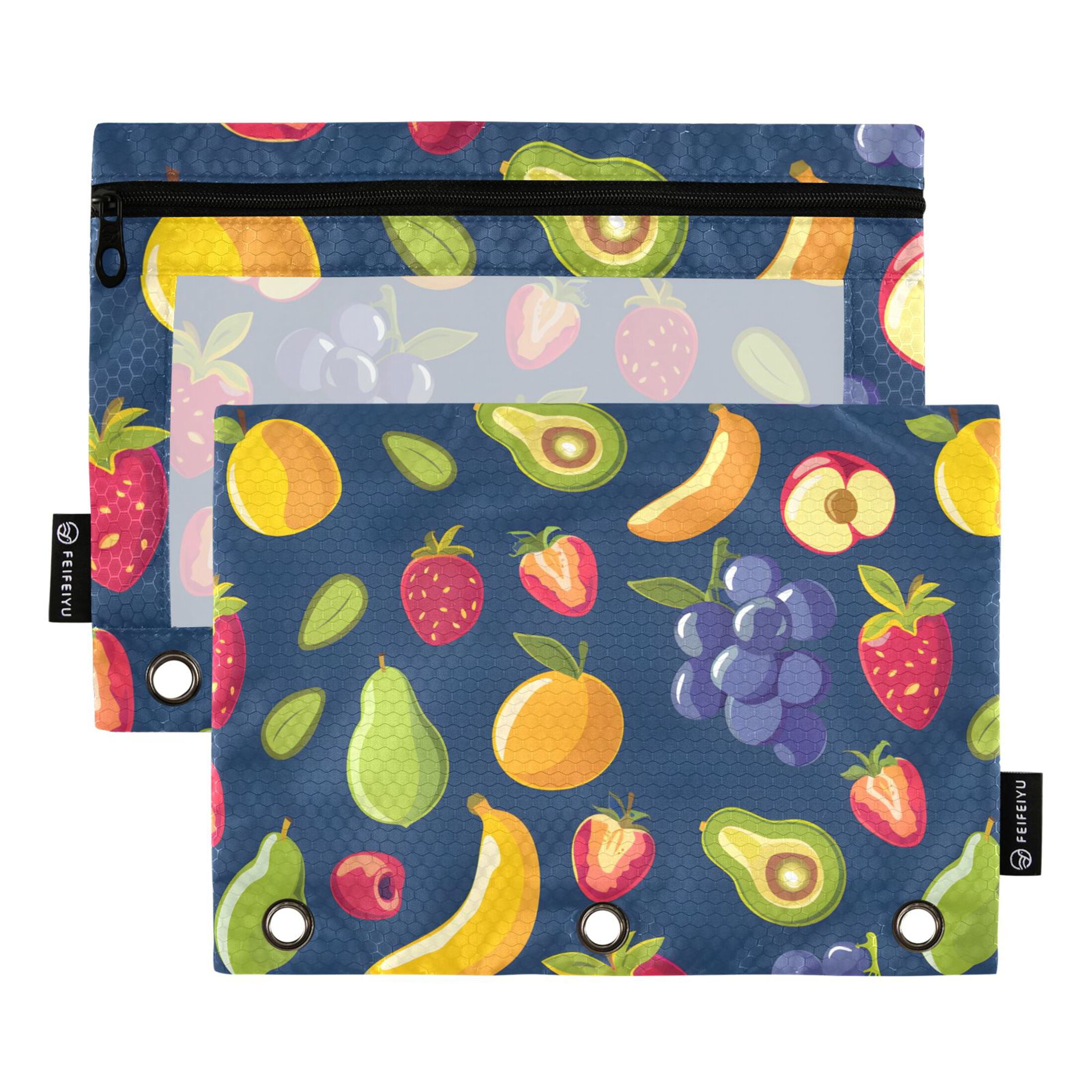 Banana Pear Strawberry Grapes 2 Pack Pencil Pouch for 3 Ring Binder ...