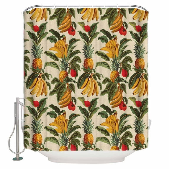 Banana Pineapple Bathroom Shower Curtains with 12 Hooks Polyester ...