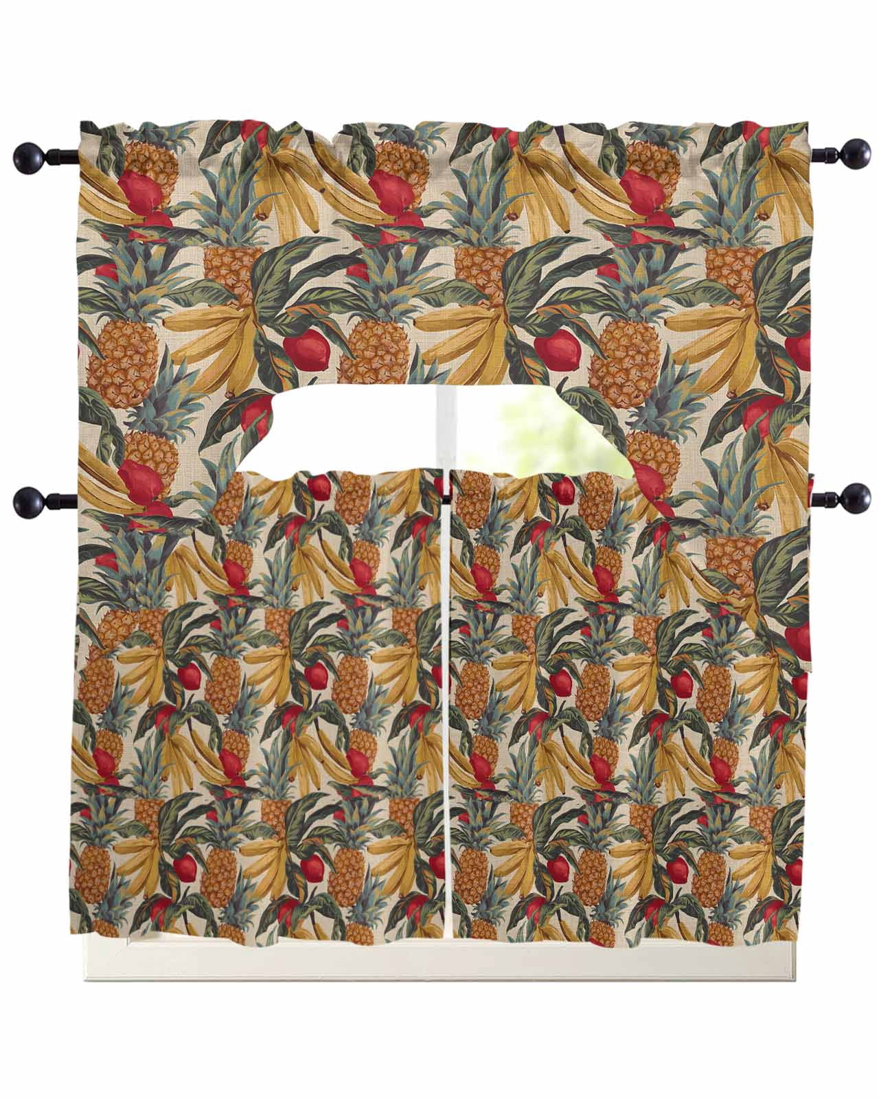 Banana Pineapple Kitchen Curtains Sets 24 Inch Length With Valance