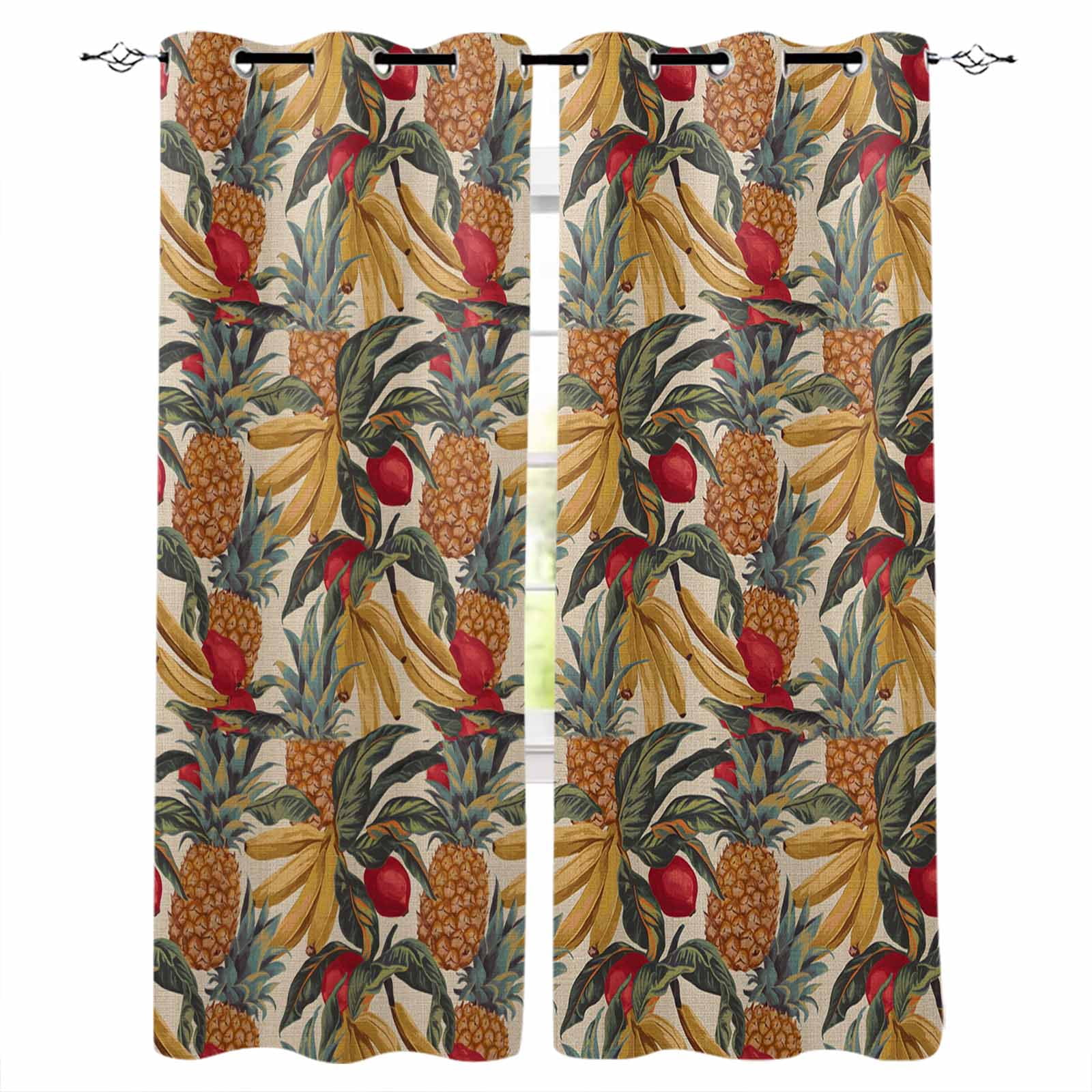 Banana Pineapple Kitchen Curtains Summer Tropical Botanical Fruit Cafe