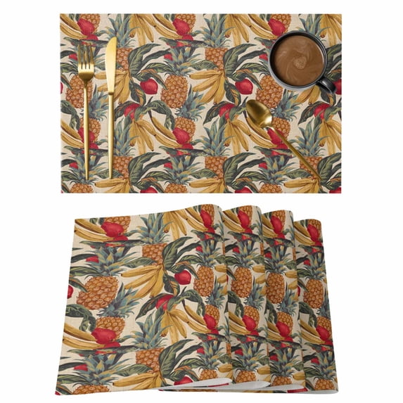 Banana Pineapple Placemats Set of 8 Summer Tropical Botanical Fruit ...