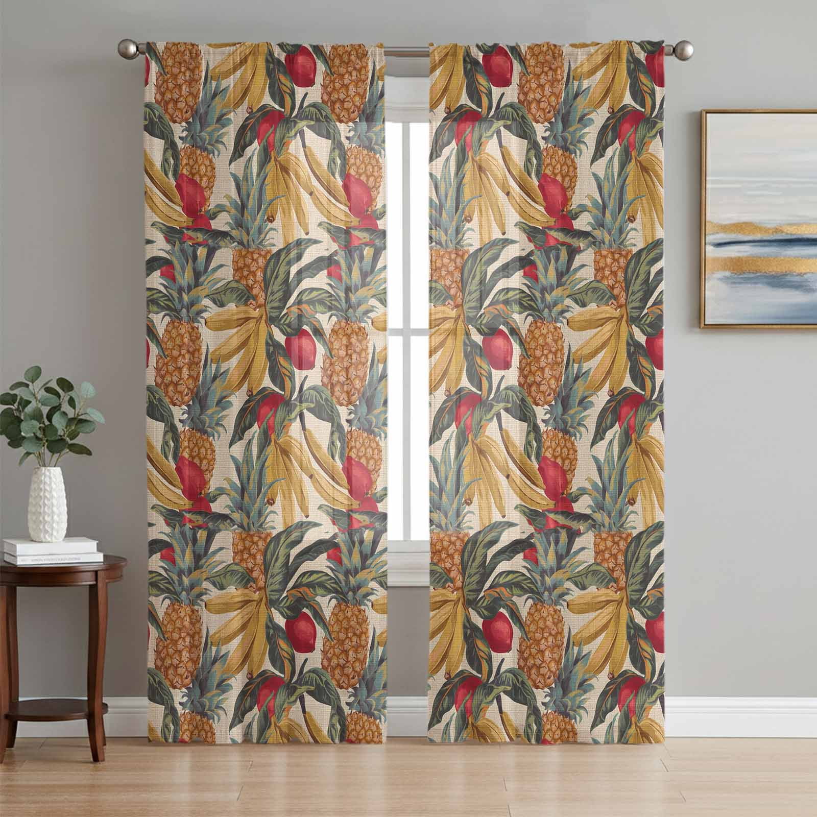 Banana Pineapple Sheer Curtains 96 Inch Length 2 Panels Set, Summer ...