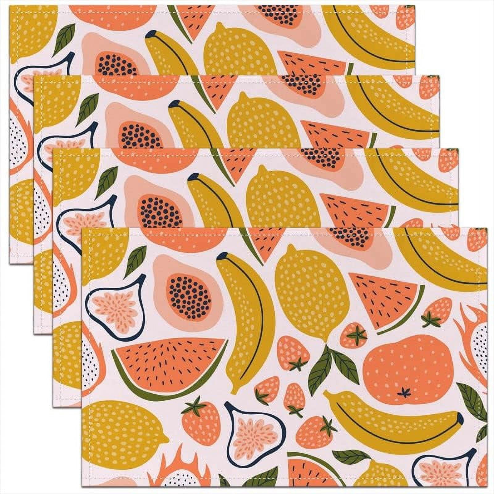 Banana Placemats Set of 4,Cute Peach Print Placemats for Dining Table ...