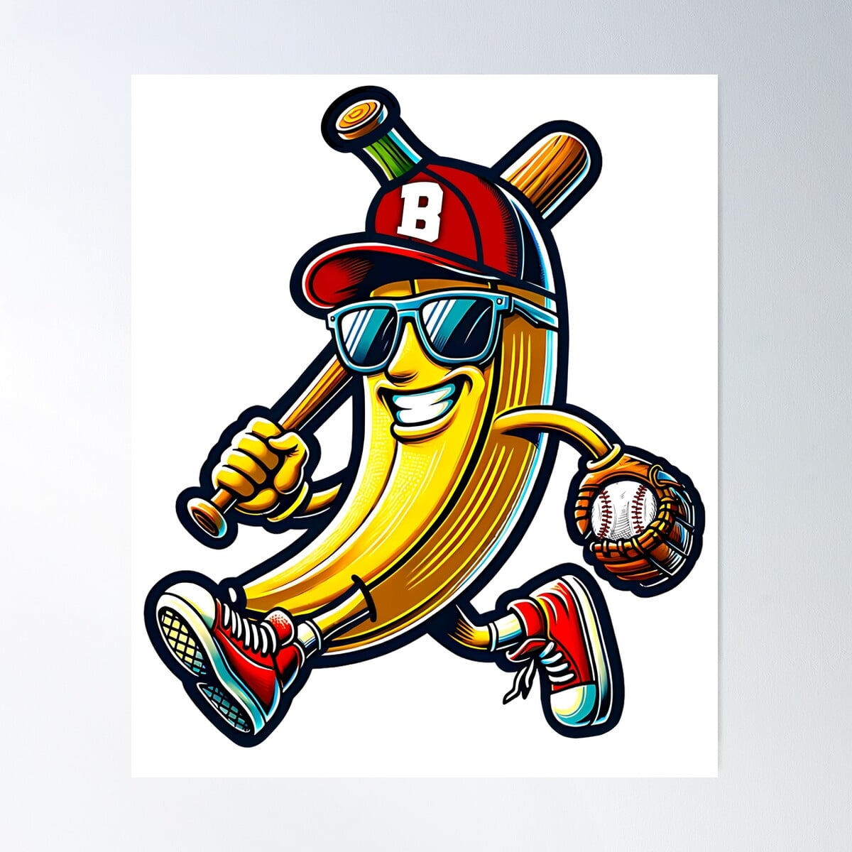 Banana Playing Baseball Fruit Lover Baseball Player Poster Wall Art ...