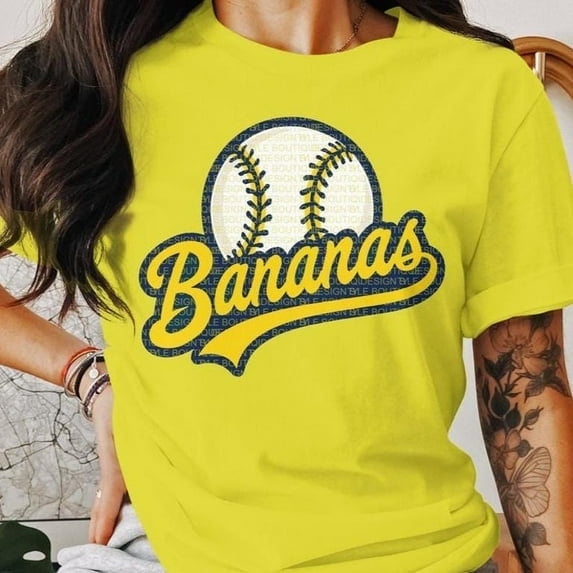 Banana Playing Baseball Tee, Navy Blue Stroke Fruit Shirt, Bananas ...