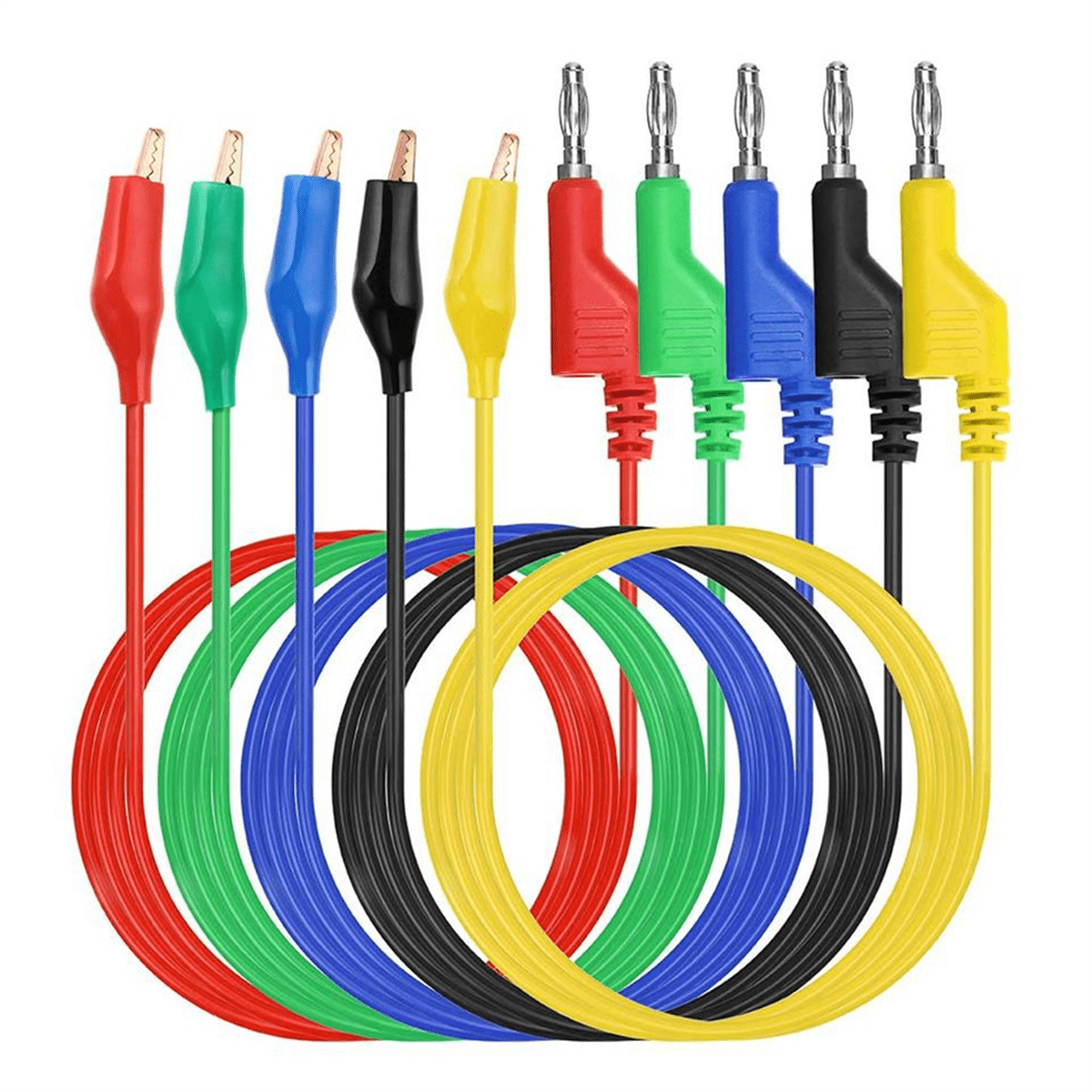Banana Plug to Alligator Clips Test Leads 5 Color Soft Flexible ...