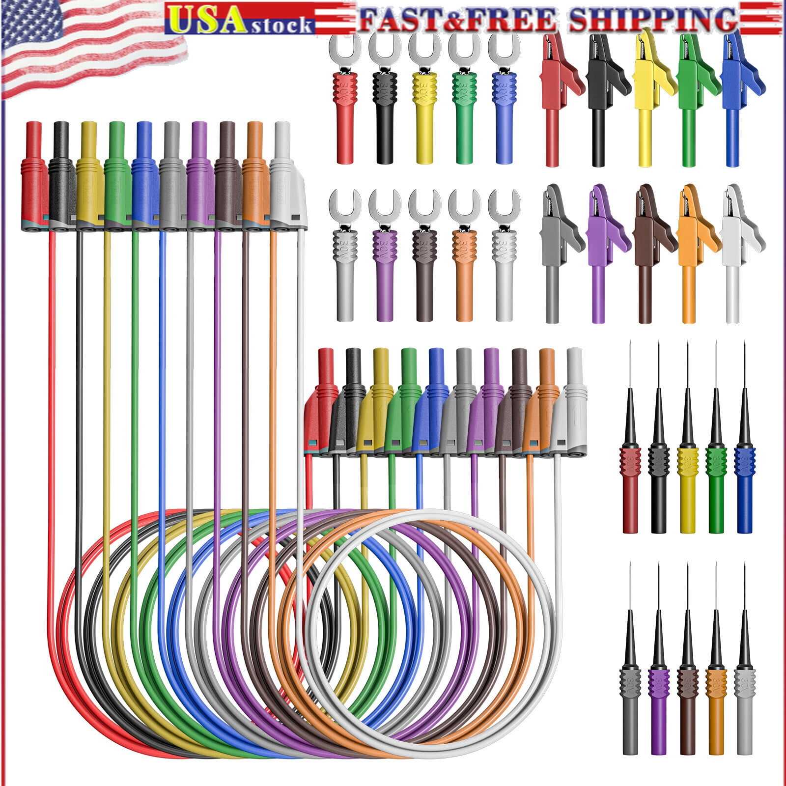 Banana Plug Silicone Test Leads Kit Fully Insulated Safety Shrouded ...