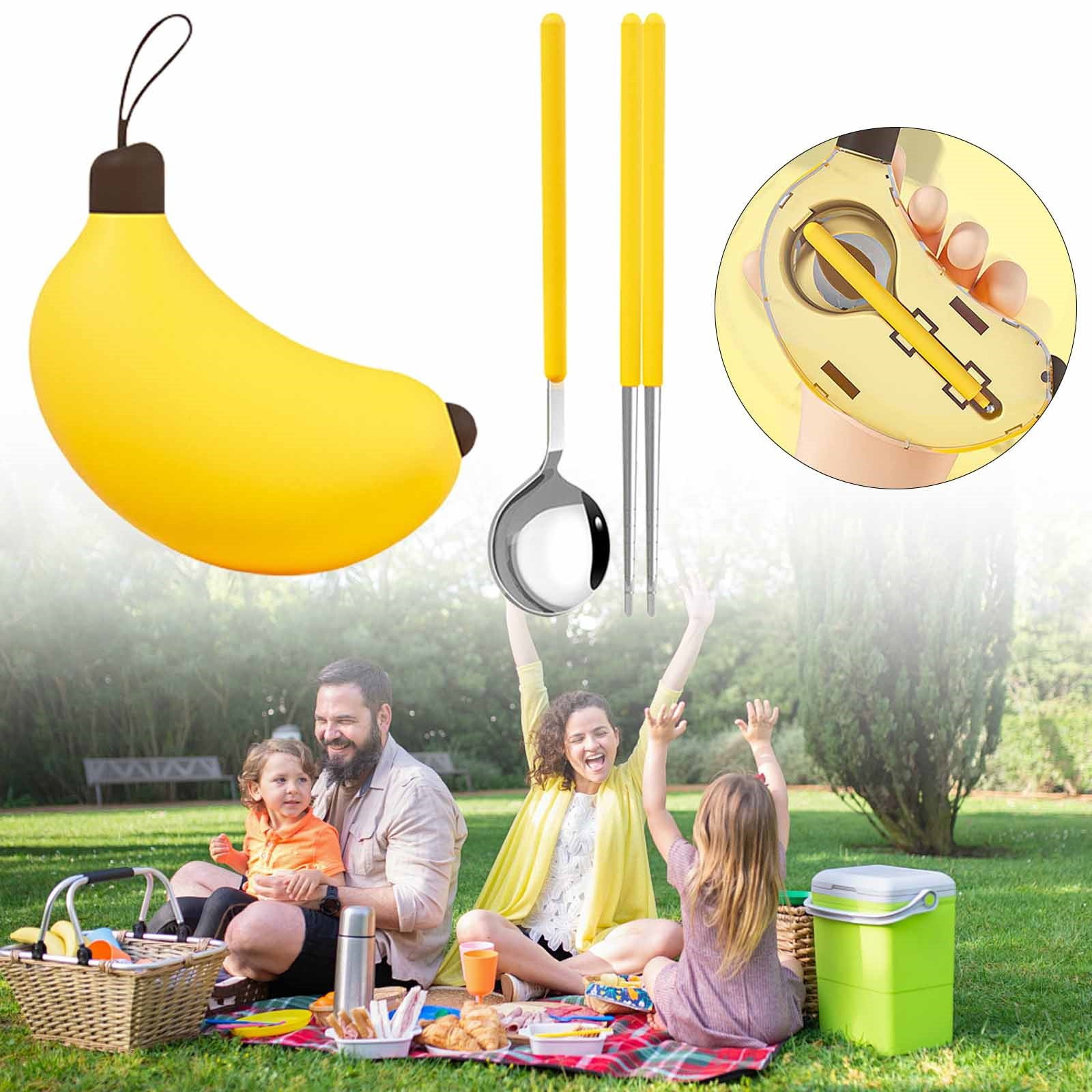 Banana Portable Spoon & Chopsticks Set 304 Stainless Cute Travel ...