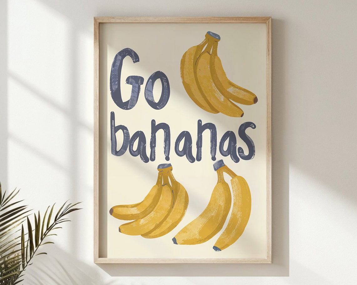 Banana Print Nursery Wall Art, Kids Fruit Poster Printable Playroom ...