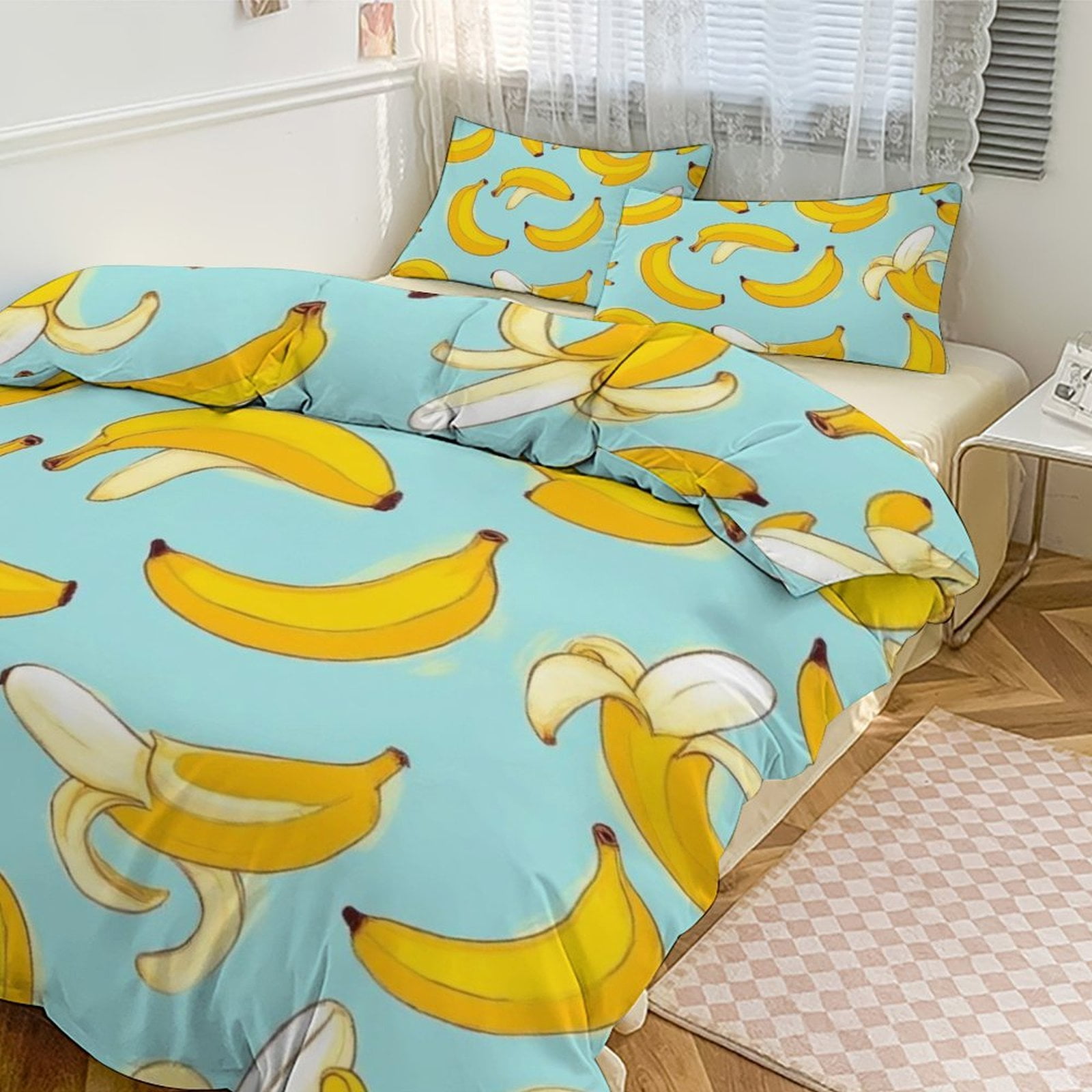 Banana Print Pattern 1 102"x90"3 Pcs Soft Bedding Set Includes 1 Duvet ...