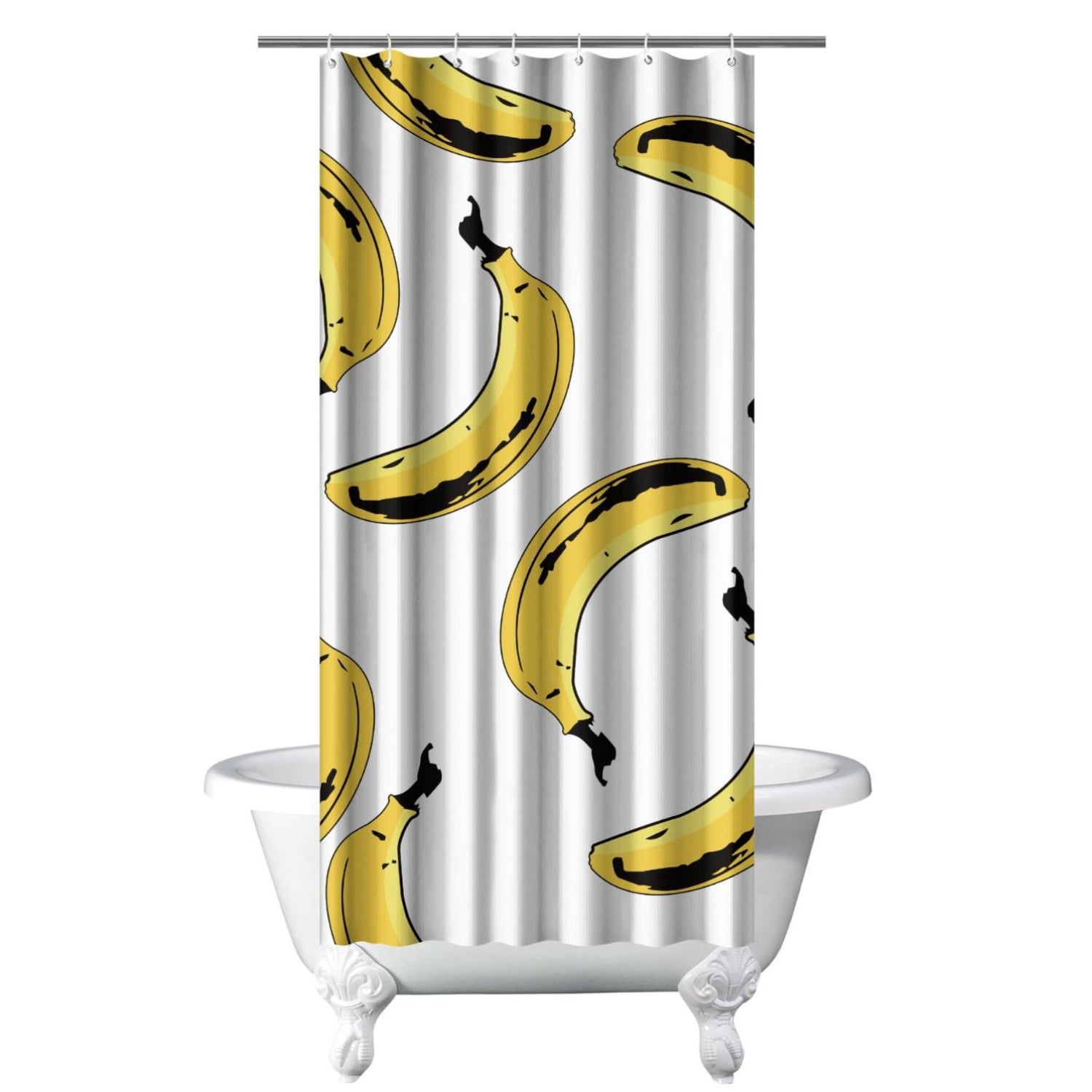 Banana Print Shower Curtain Yellow Fruit Pattern Cute Kawaii Cartoon ...