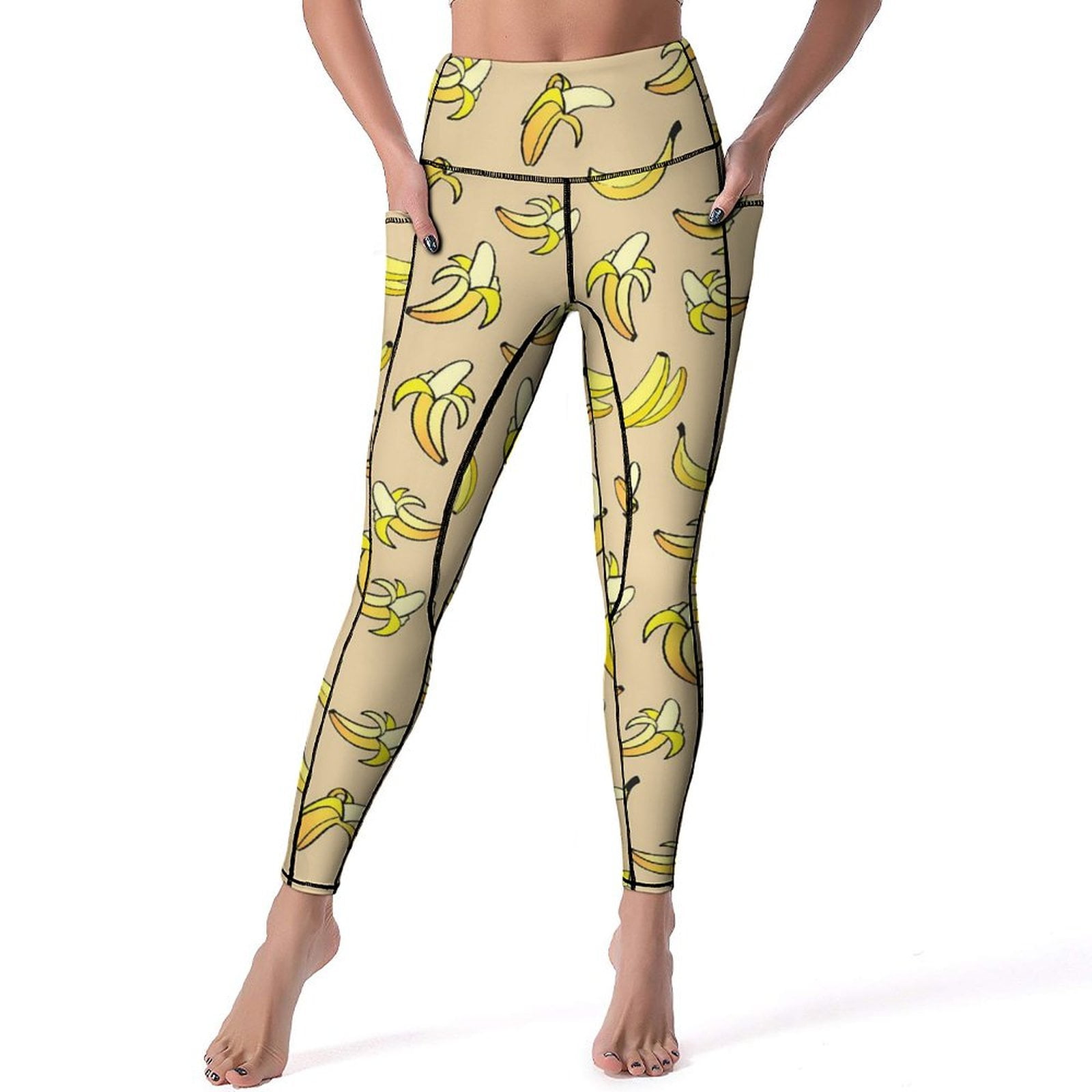 Banana Print Yoga Pants Female Green Leaf Leggings Push Up Casual Yoga ...