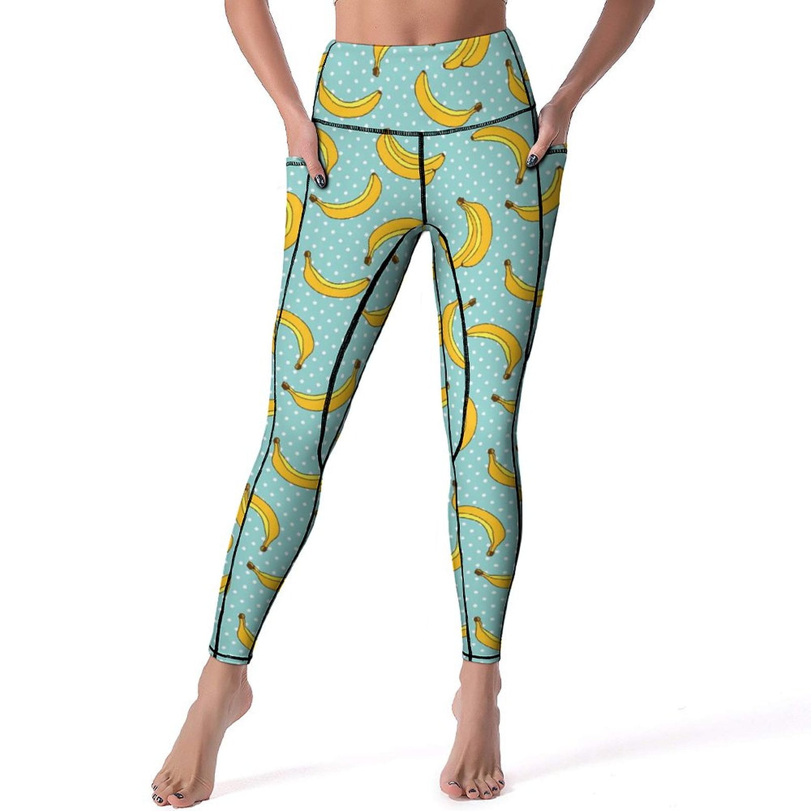 Banana Print Yoga Pants Female Green Leaf Leggings Push Up Casual Yoga ...