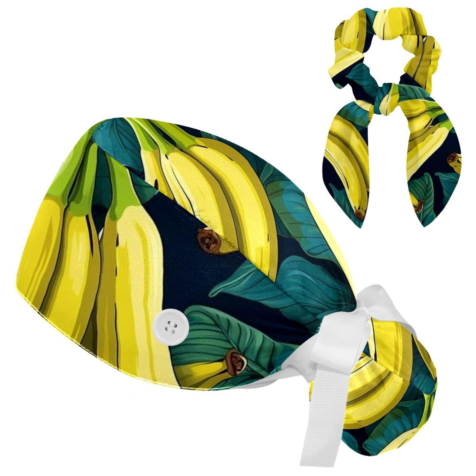 Banana Scrub Cap with Matching Scrunchy and Bow Hair Matching Scrunchy ...