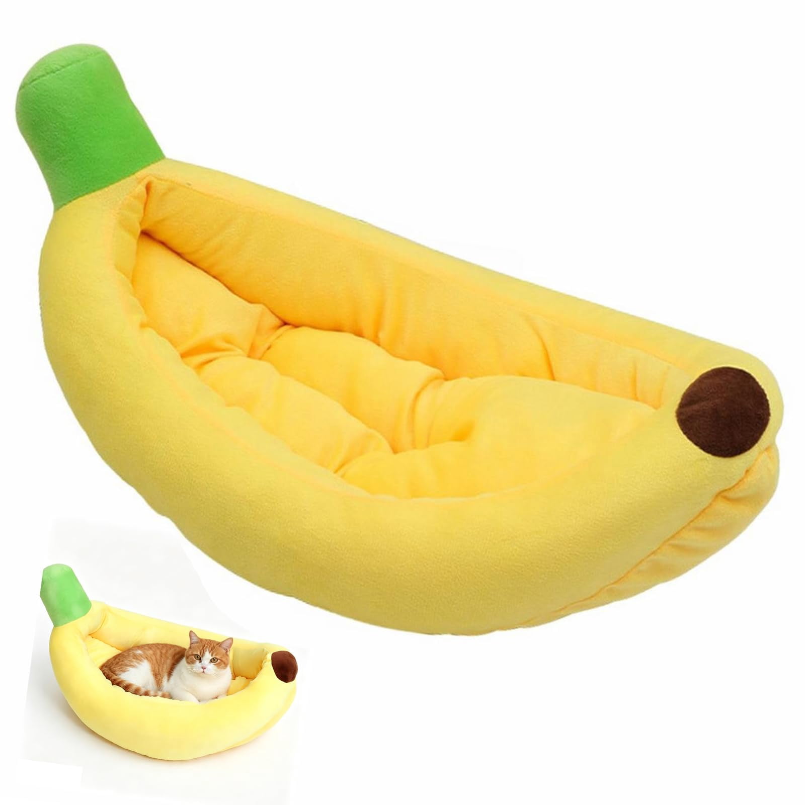 Banana Shaped Dog Cat Bed, Soft Plush Memory Foam Pet Mattress with ...