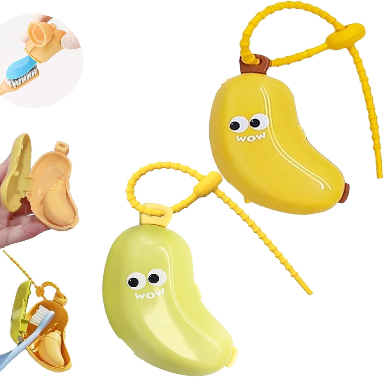 Banana Shaped Toothbrush Case, 2-in-1 Travel Toothbrush Holder with ...