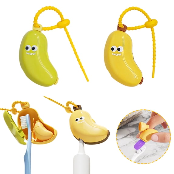 Banana-Shaped Travel Toothbrush Case, 2-in-1 Toothbrush Protector Cover ...