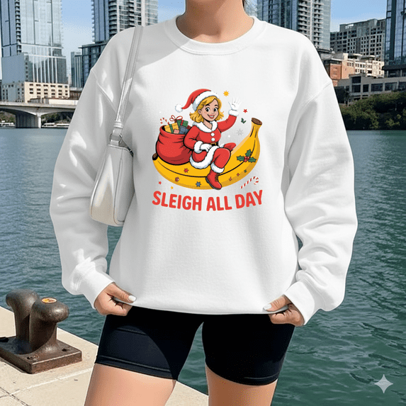 Banana Sleigh All Day Funny Joke Ride Holiday Cheerful Humor Sweatshirt ...