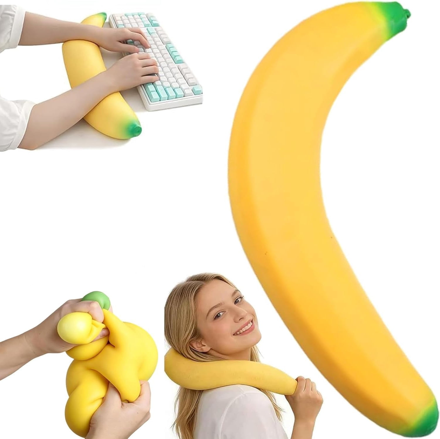 Banana Squishy, 18Inch Jumbo Realistic Moldable Soft Slow Rising Stress ...