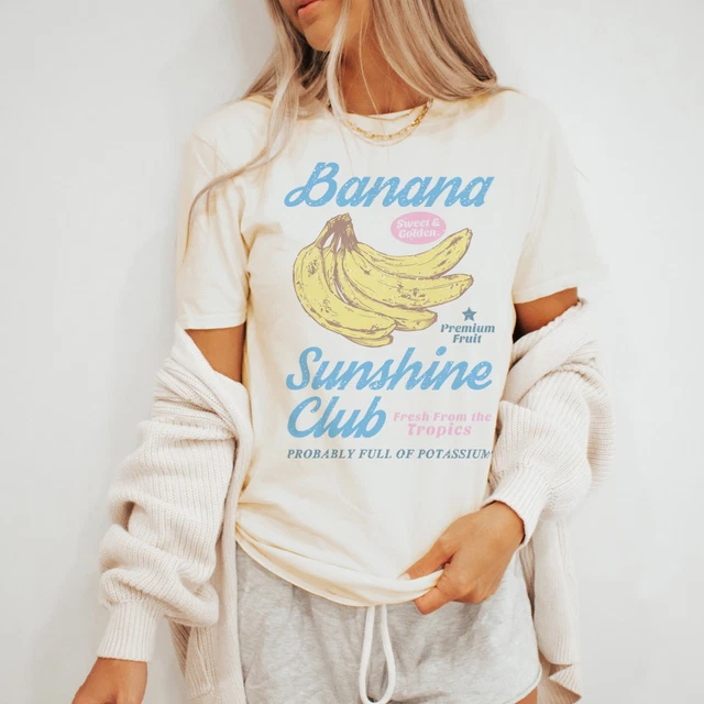 Banana Sunshine Club Retro Graphic Tee Vintage Fruit Label Design Size ...