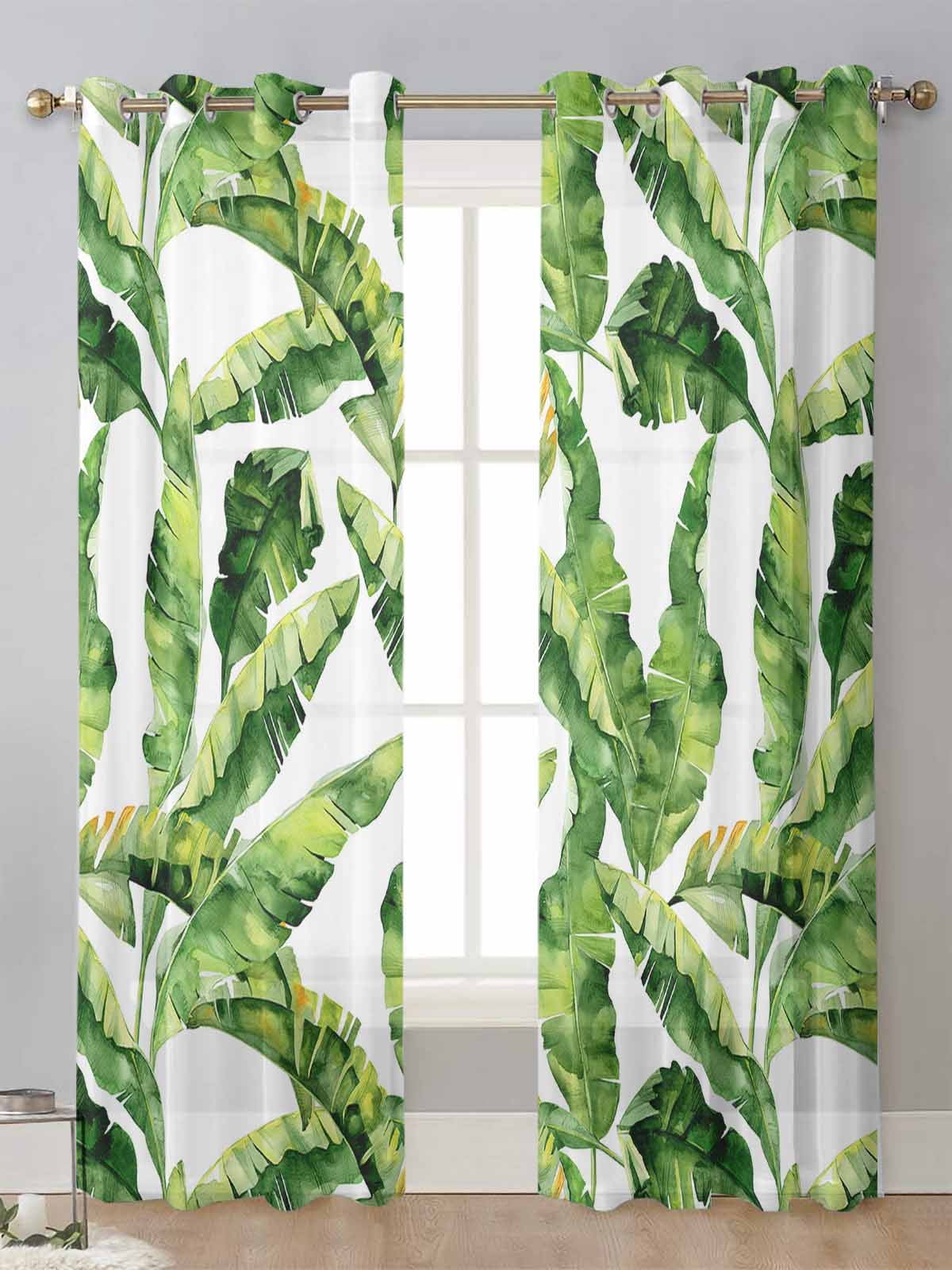 Banana Tropical Plant Leaves Sheer Curtains For Living Room Window ...